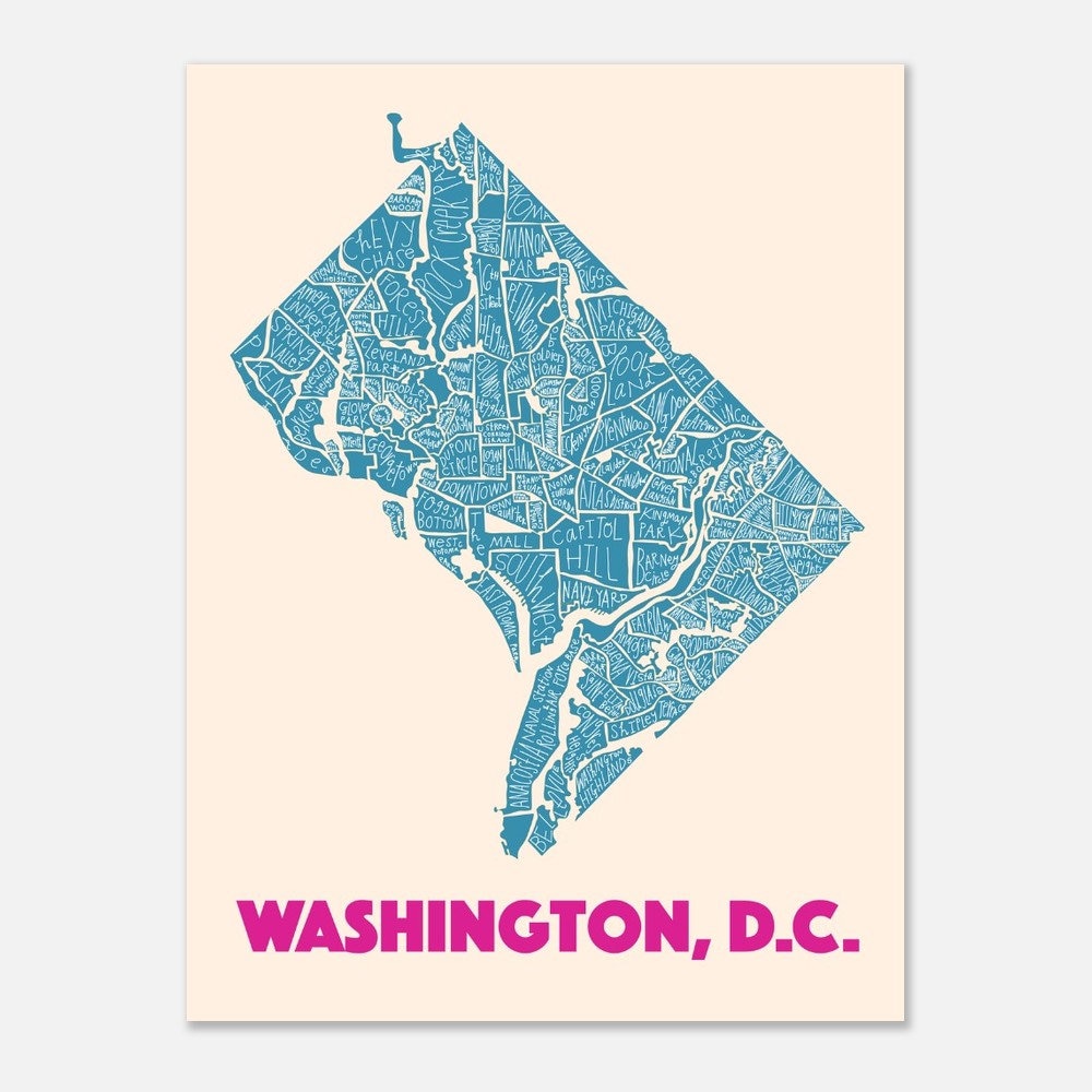 Washington, DC Neighborhood Hand-drawn Map Print - Etsy