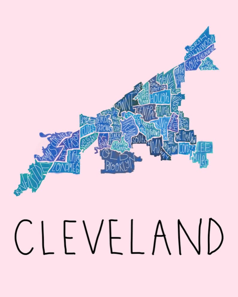Cleveland Neighborhood Map Hand-drawn Print - Etsy