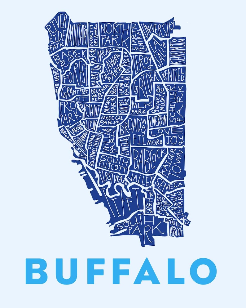 Buffalo, New York Map City Neighborhood Print - Etsy