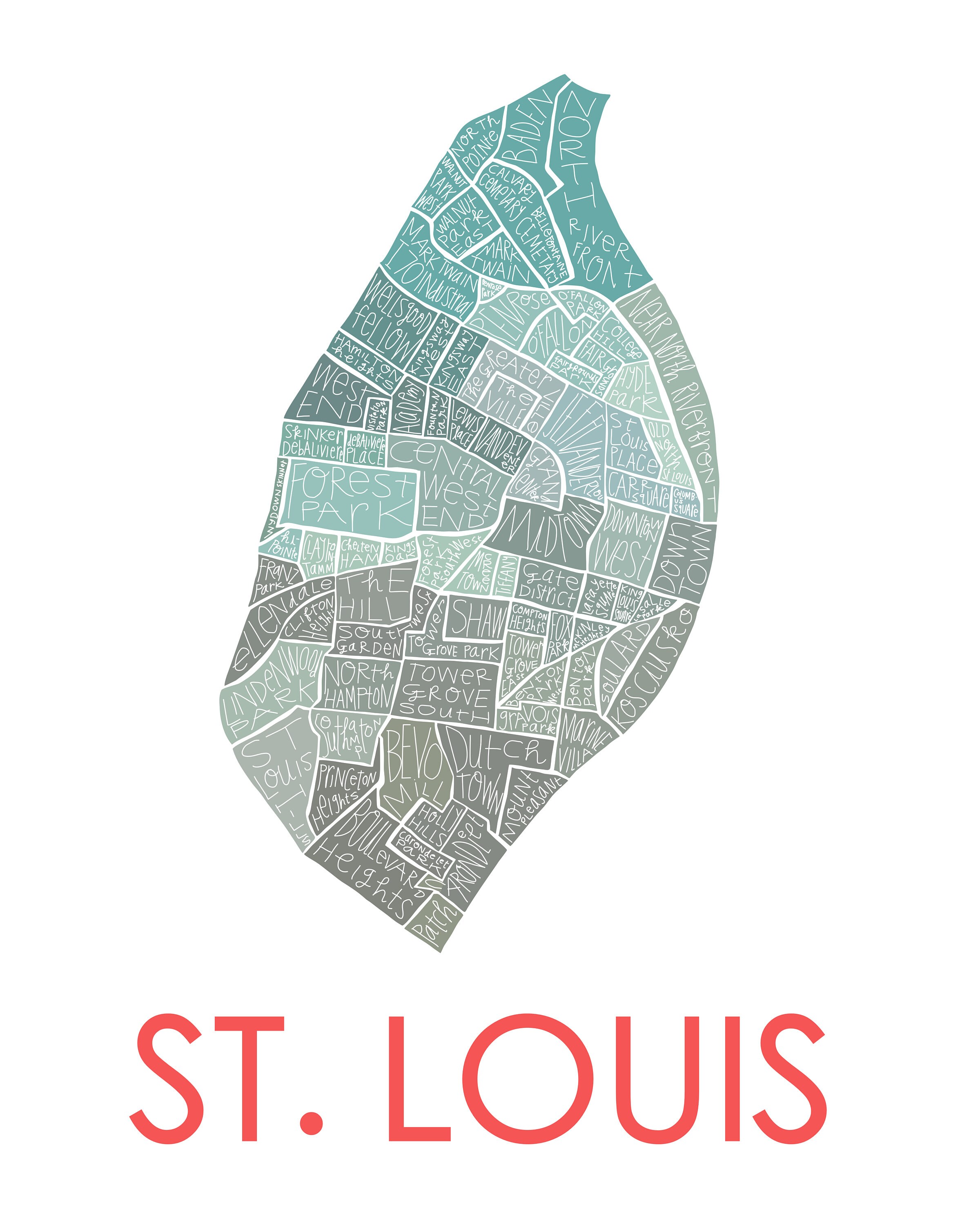 St. Louis Neighborhood City Map Hand-drawn Print - Etsy