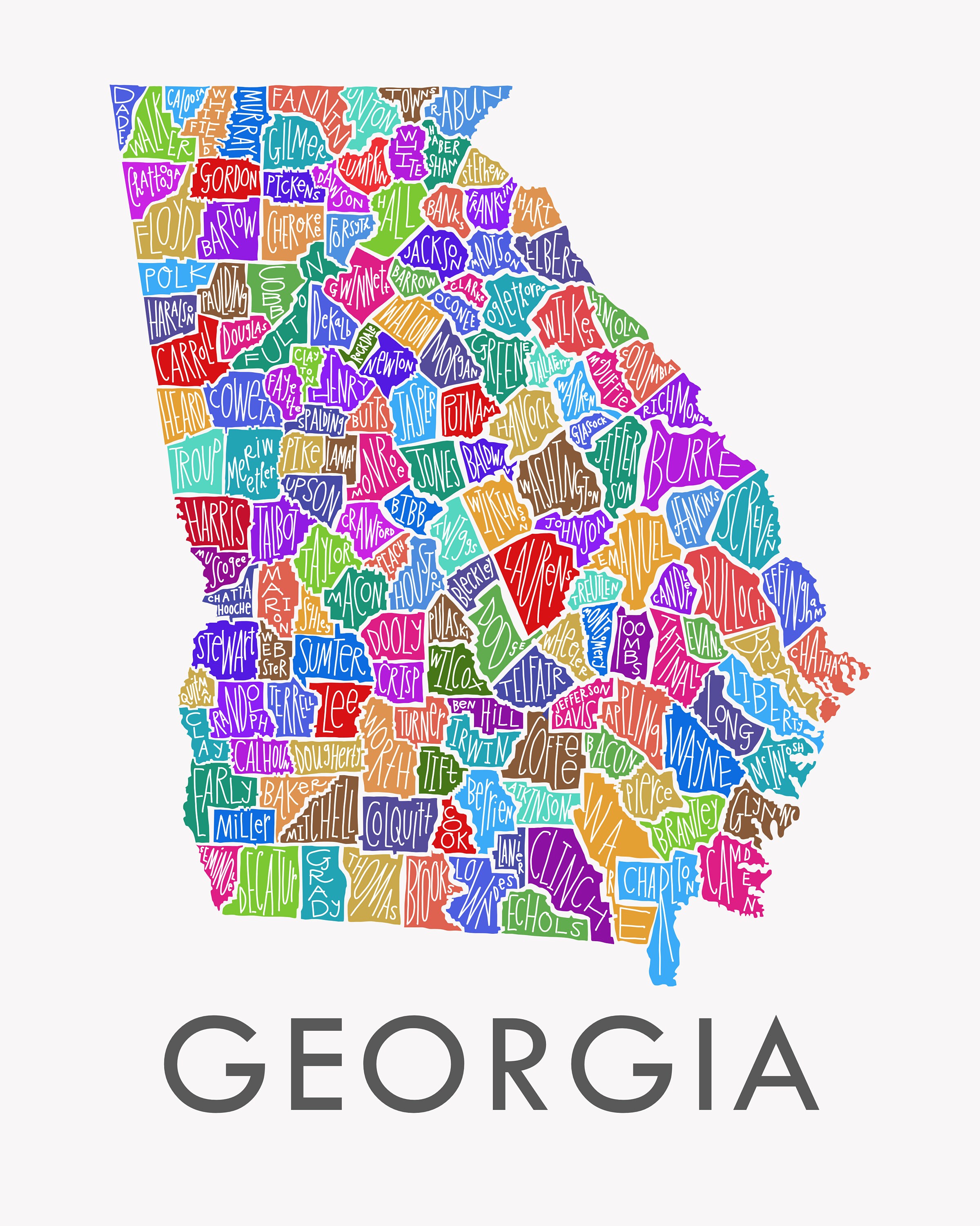 Georgia County Hand-drawn Map - Etsy