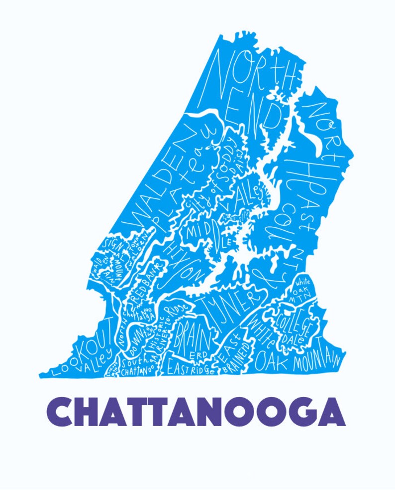 Chattanooga Neighborhood Hand-drawn Map Poster Print - Etsy