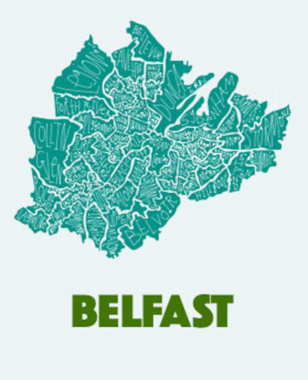 Belfast City Neighborhood Hand-drawn Map Print - Etsy