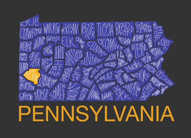 Pennsylvania County Map, Hand-drawn - Etsy