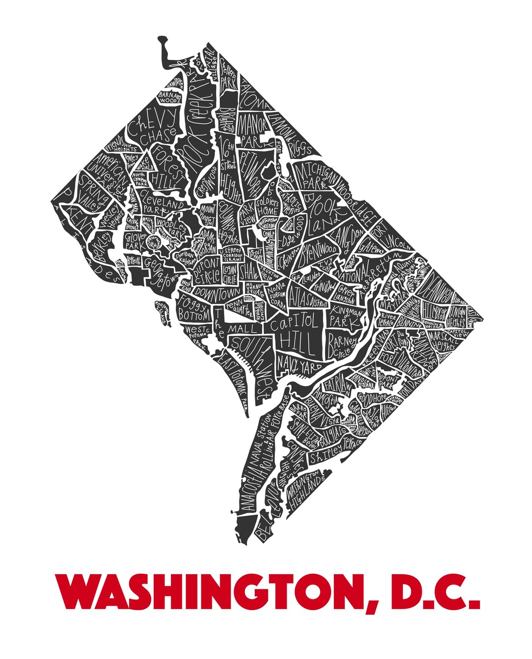 Washington DC Neighborhood Map – Digital SVG + PNG With Personal ...