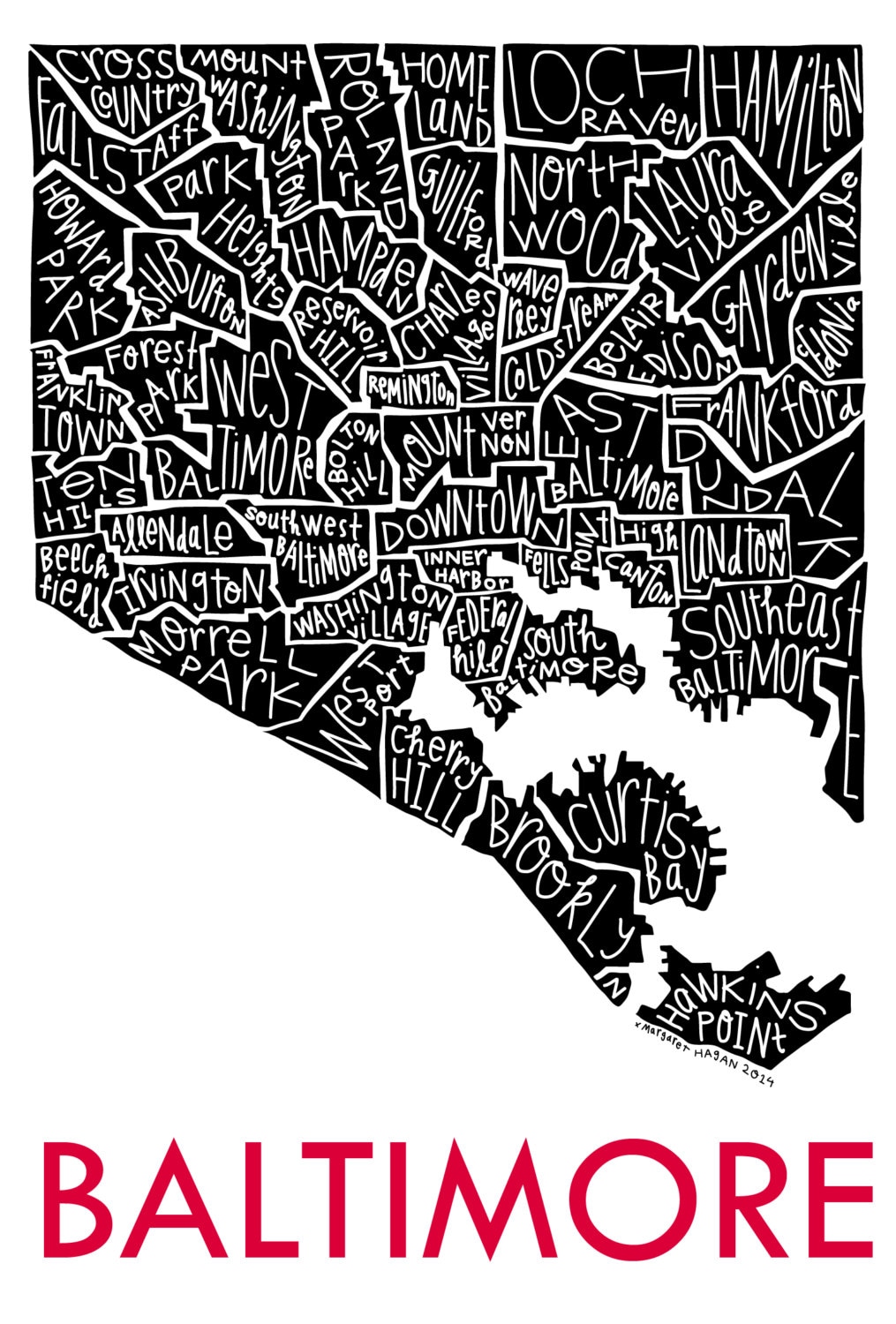 Baltimore City Neighborhood Map Hand-drawn Print - Etsy