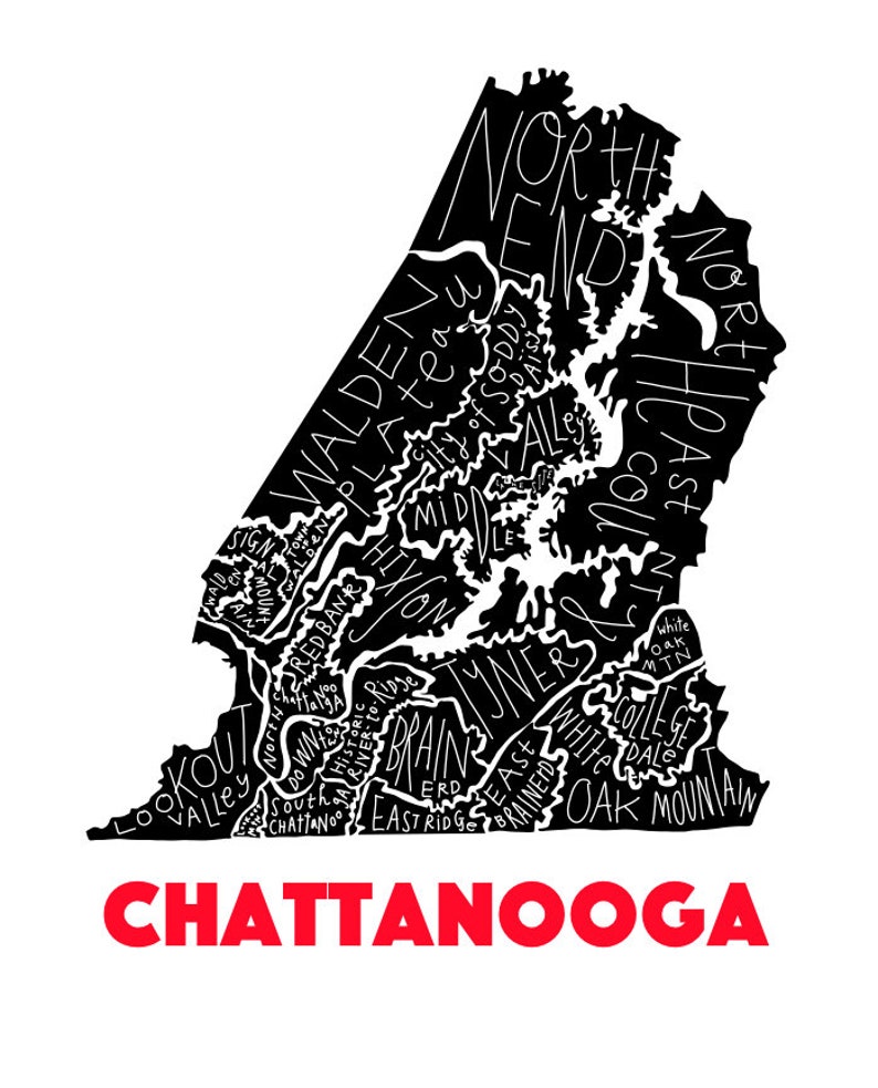 Chattanooga Neighborhood Hand-drawn Map Poster Print - Etsy