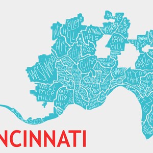Cincinnati Neighborhood Map Hand-drawn Print - Etsy