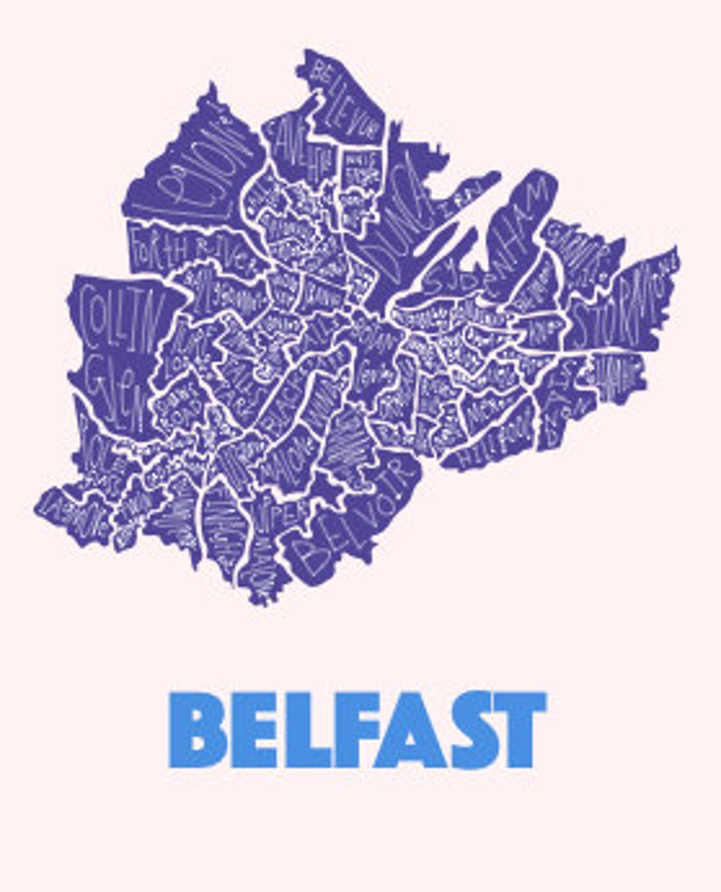 Belfast City Neighborhood Hand-drawn Map Print - Etsy