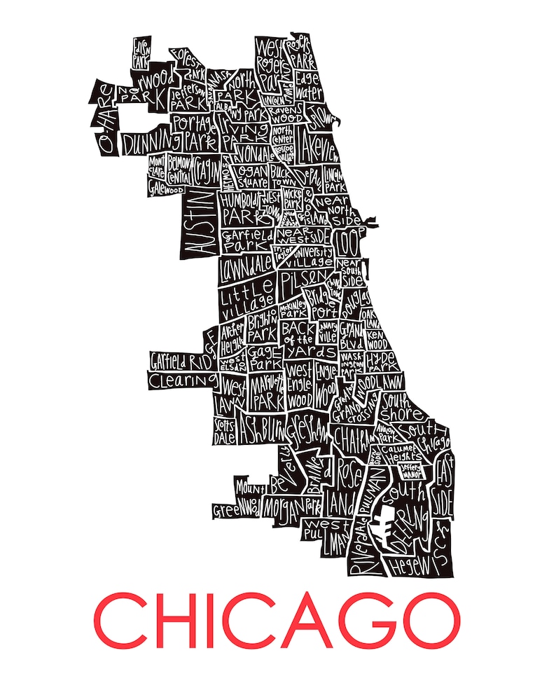 Chicago Neighborhood City Map - Digital .png and .svg Images With ...