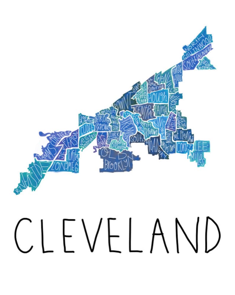 Cleveland Neighborhood Map Hand-drawn Print - Etsy