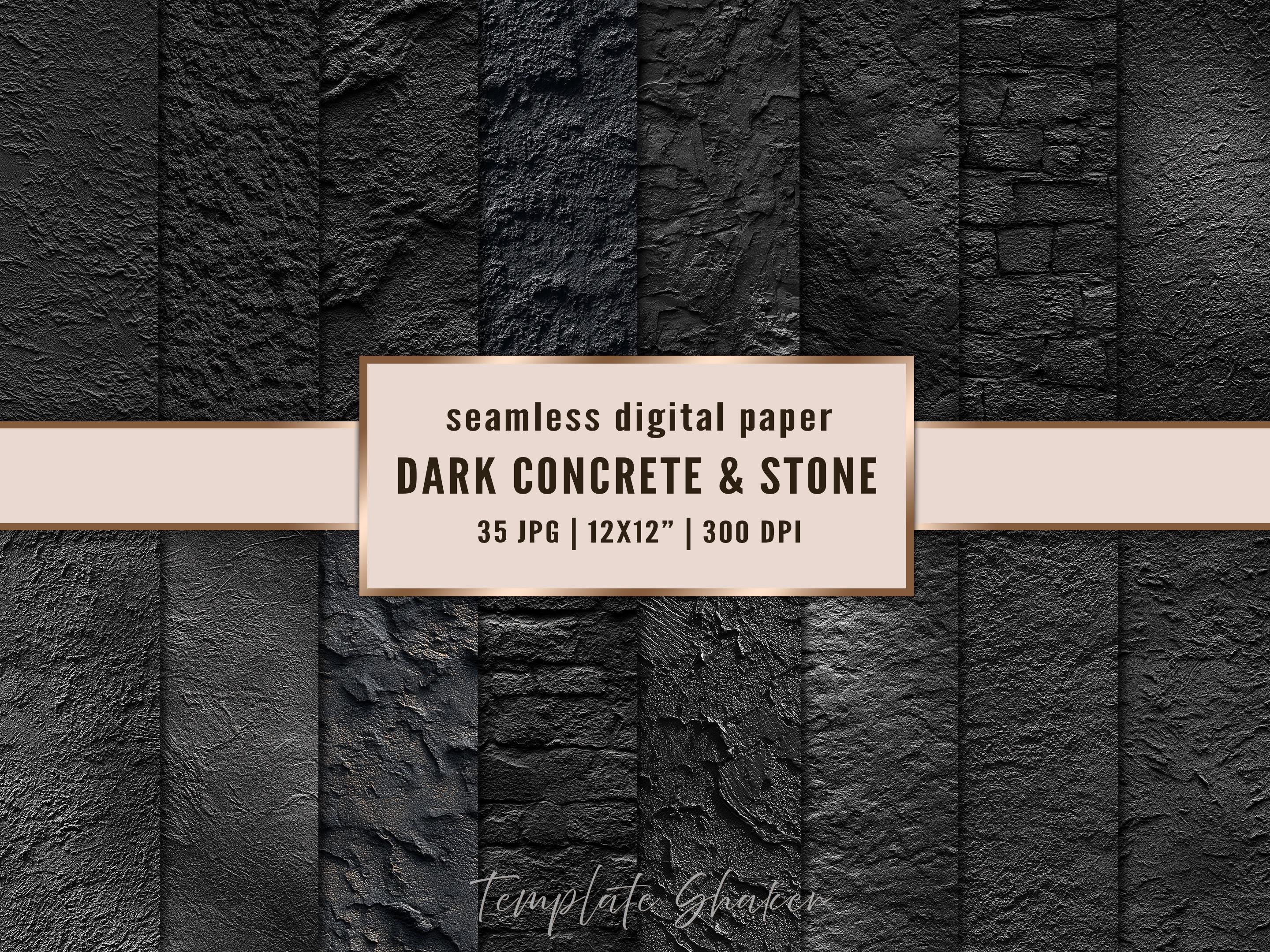 Dark Concrete & Stone Texture Seamless Digital Paper Set, Repeating ...