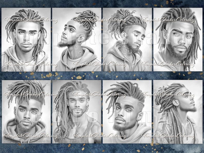 Men With Dreadlocks Coloring Book: Grayscale Portrait Pages, Printable ...