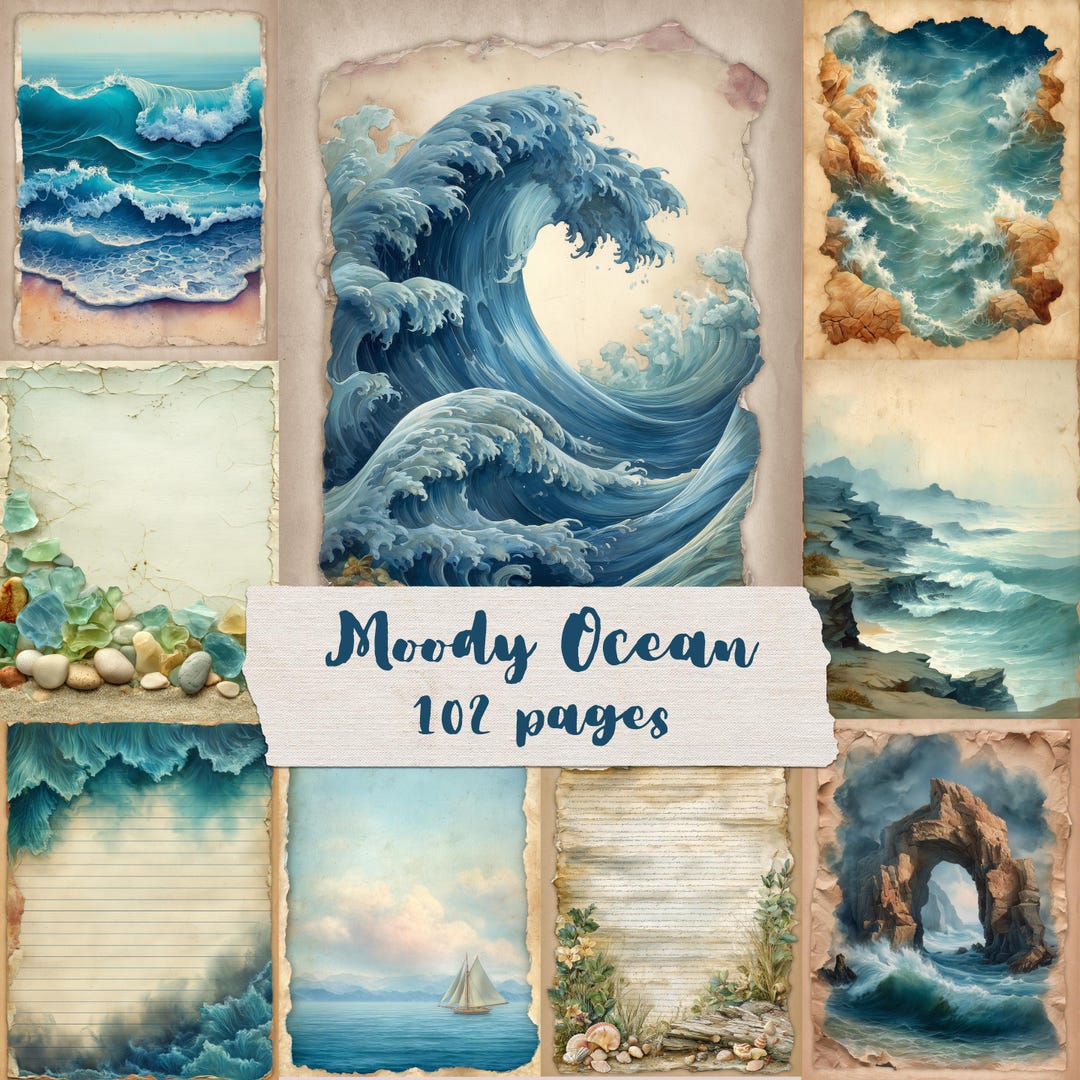 Moody Ocean Junk Journal Pages, Distressed Texture Printable Paper Pack ...