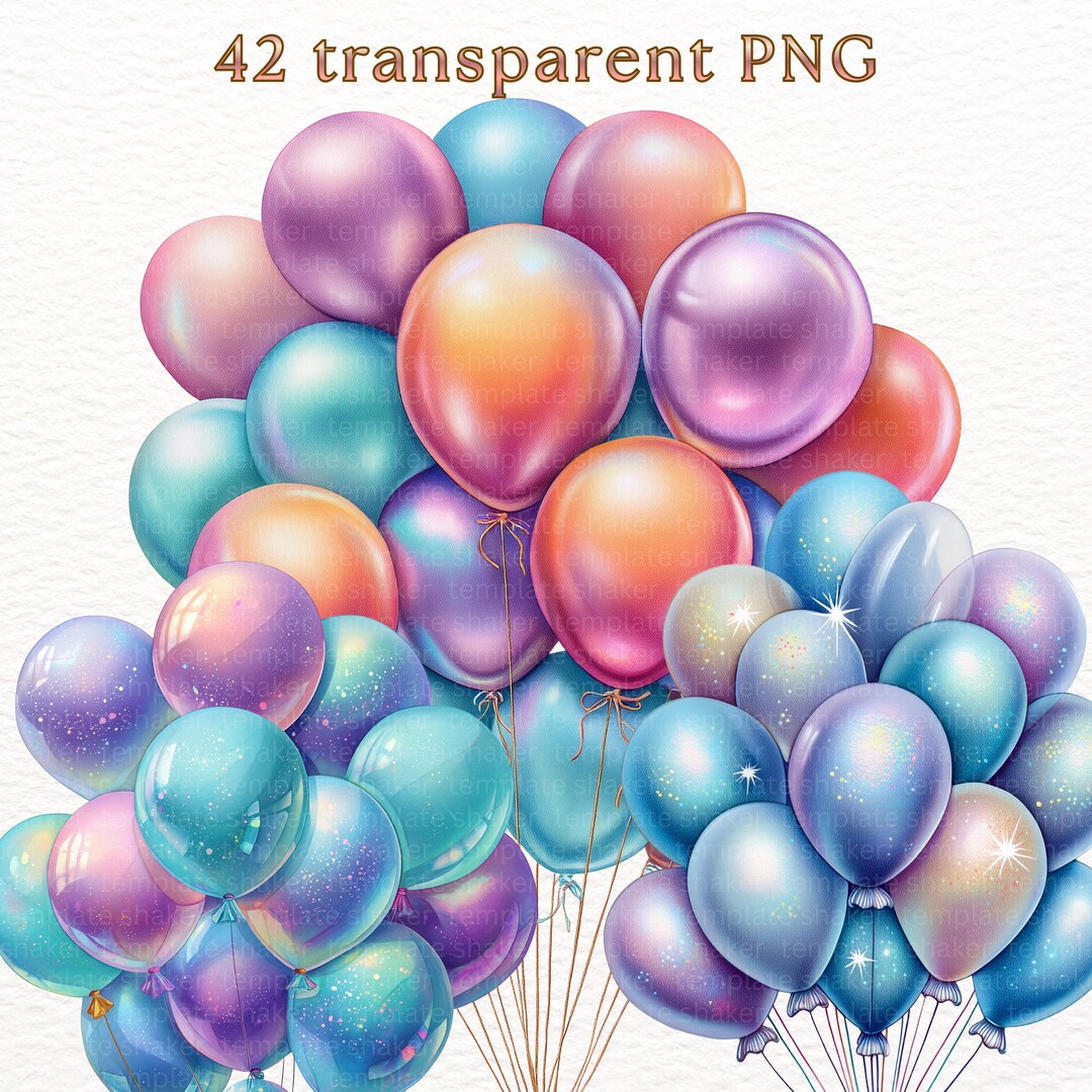 Pastel Rainbow Balloons Clipart Bundle, Transparent PNG, Commercial Use ...