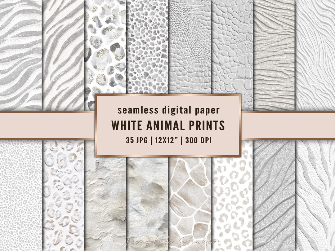 White Animal Print Seamless Digital Papers, Repeating Pattern ...