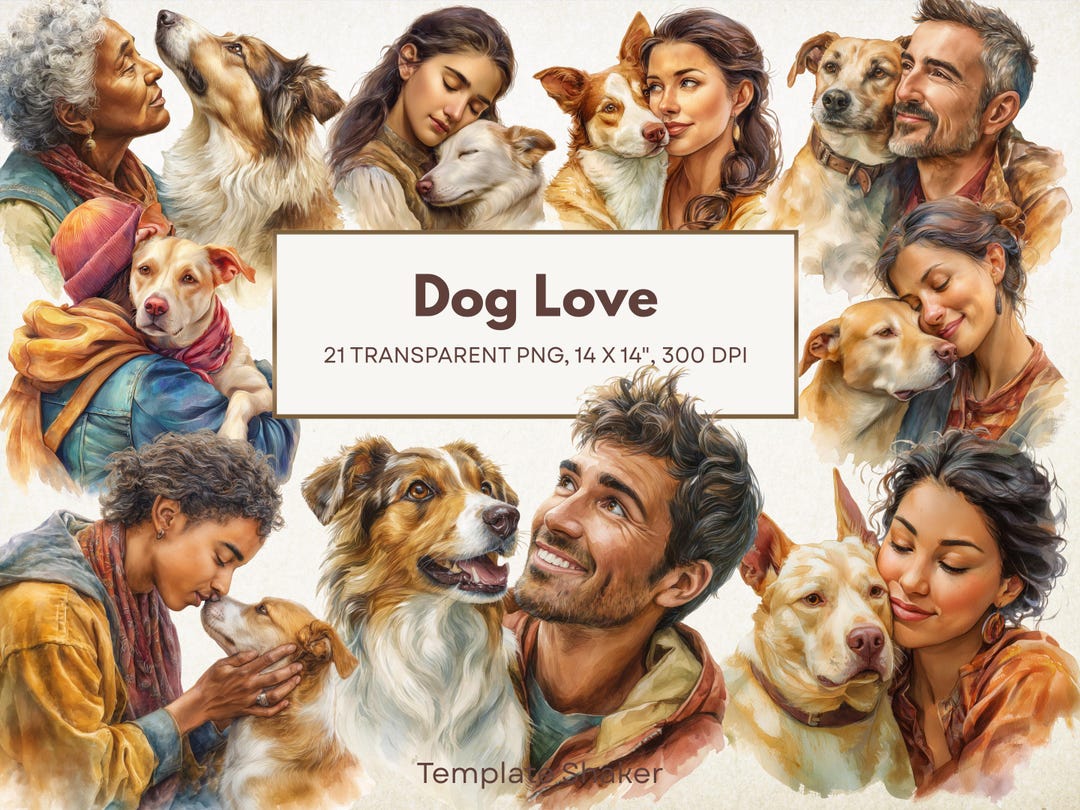 21 Dog Love Watercolor Clipart Bundle, Transparent PNG Set, Commercial ...