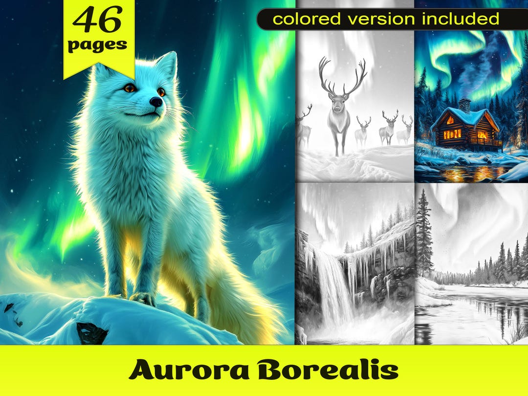 46 Aurora Borealis Coloring Pages, Grayscale Northern Lights Adult ...