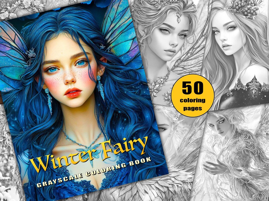 50 Winter Fairy Coloring Pages, Christmas Fantasy Girls Grayscale ...
