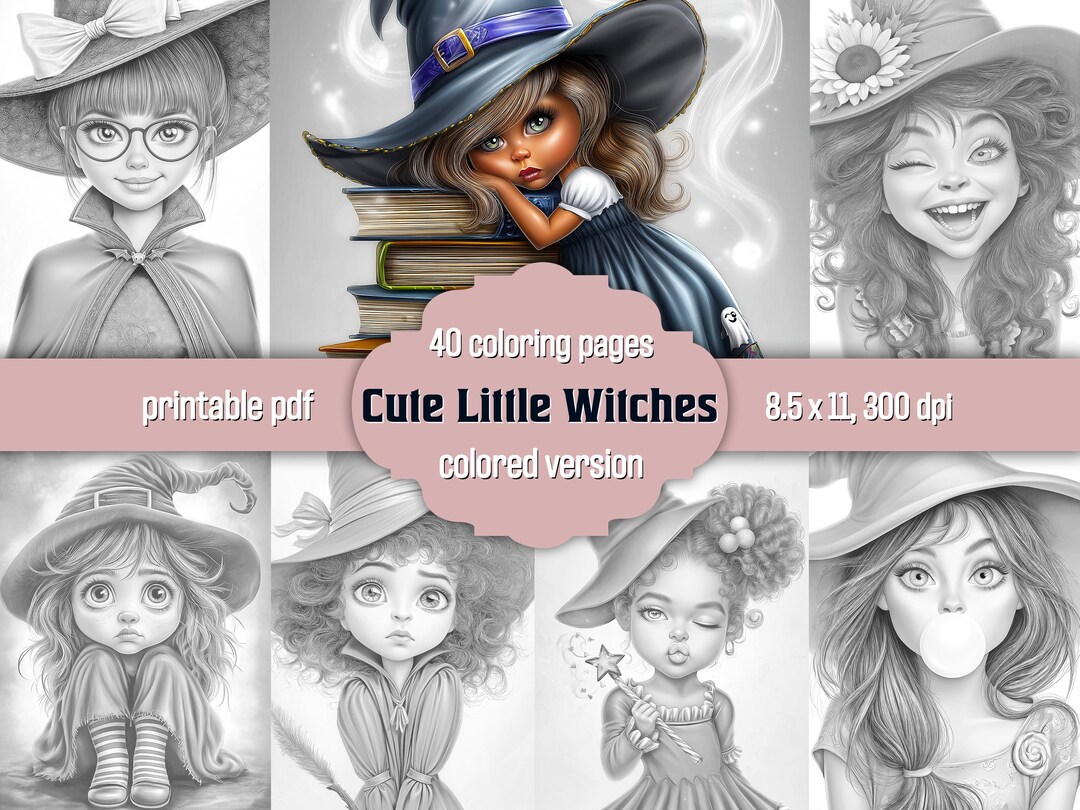 Coloring Book Cute Little Witch Grayscale Coloring Pages for Adults Fun ...