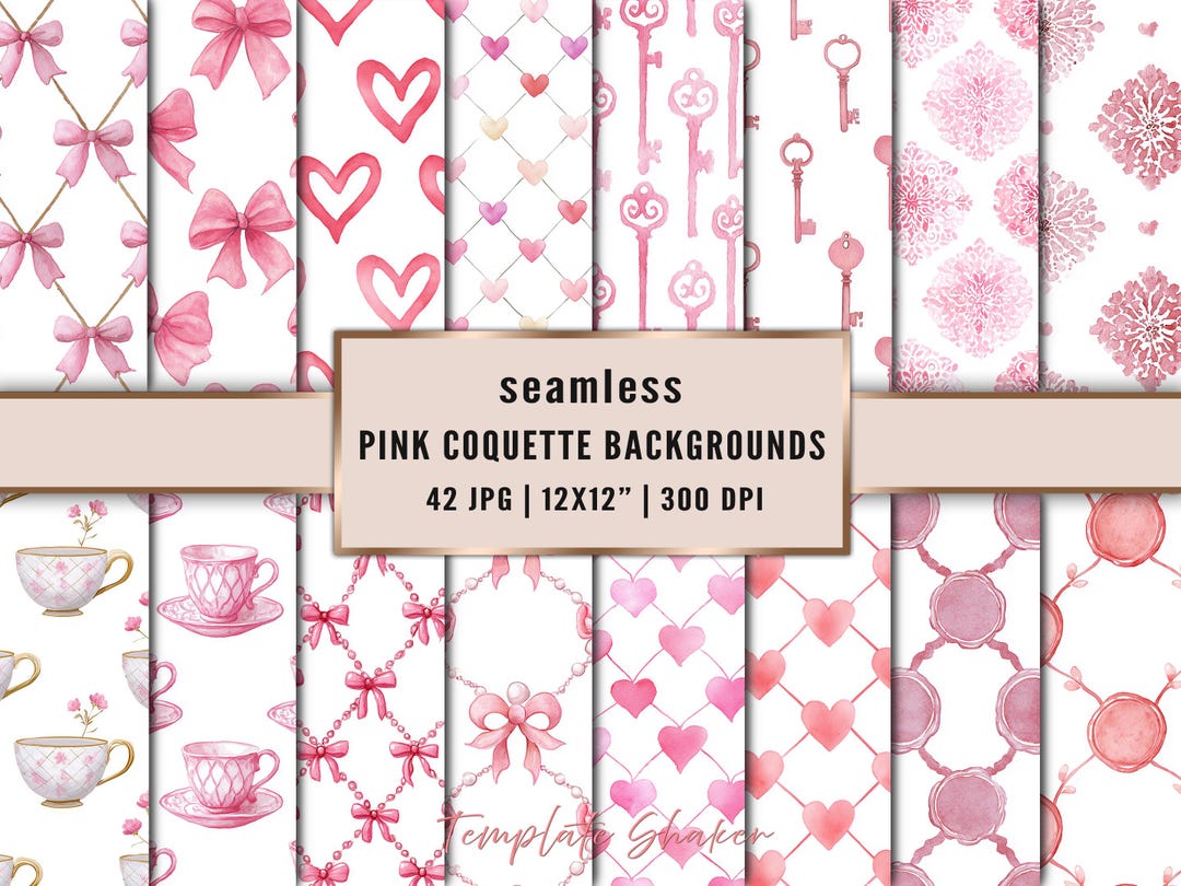 Pink Coquette Watercolor Digital Paper, Seamless Patterns, Romantic ...