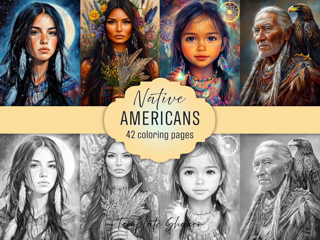 Native American Portrait Coloring Book: 42 Grayscale Pages for Adults ...