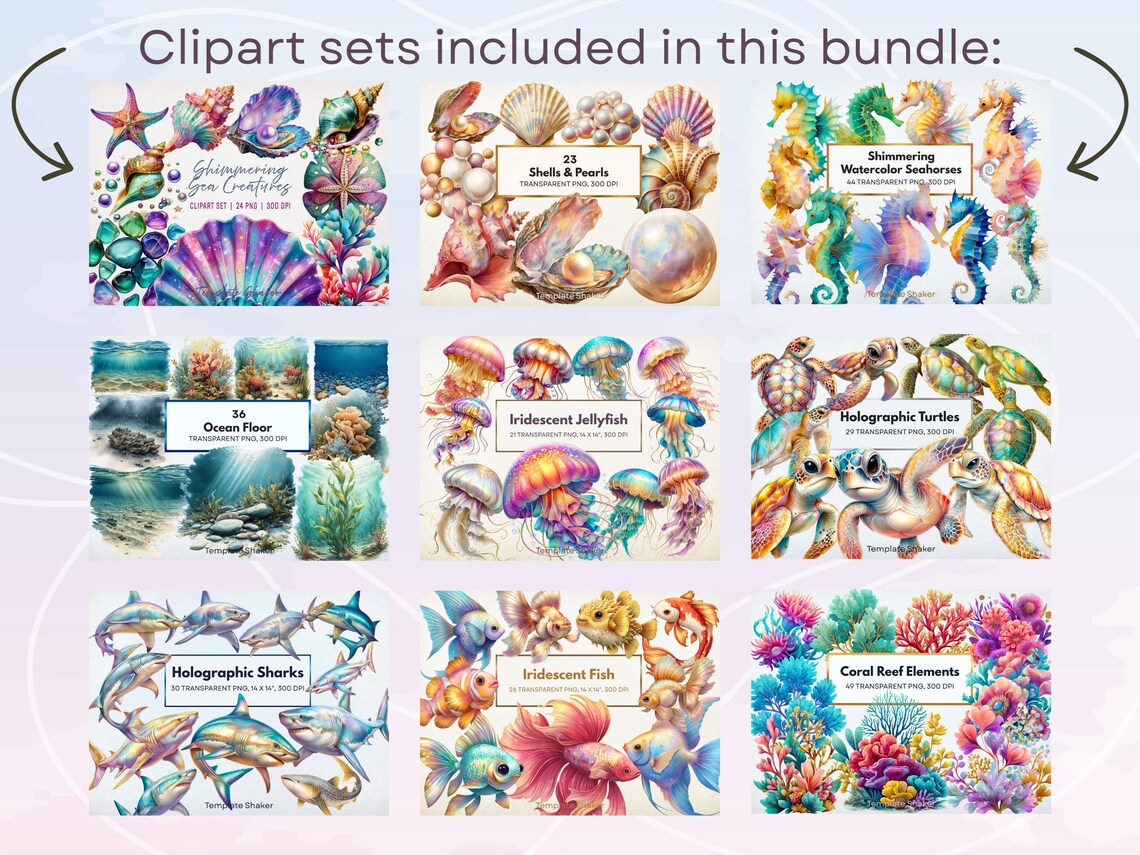 282 Ocean Life PNG Clipart Bundle, Transparent Background, Commercial ...