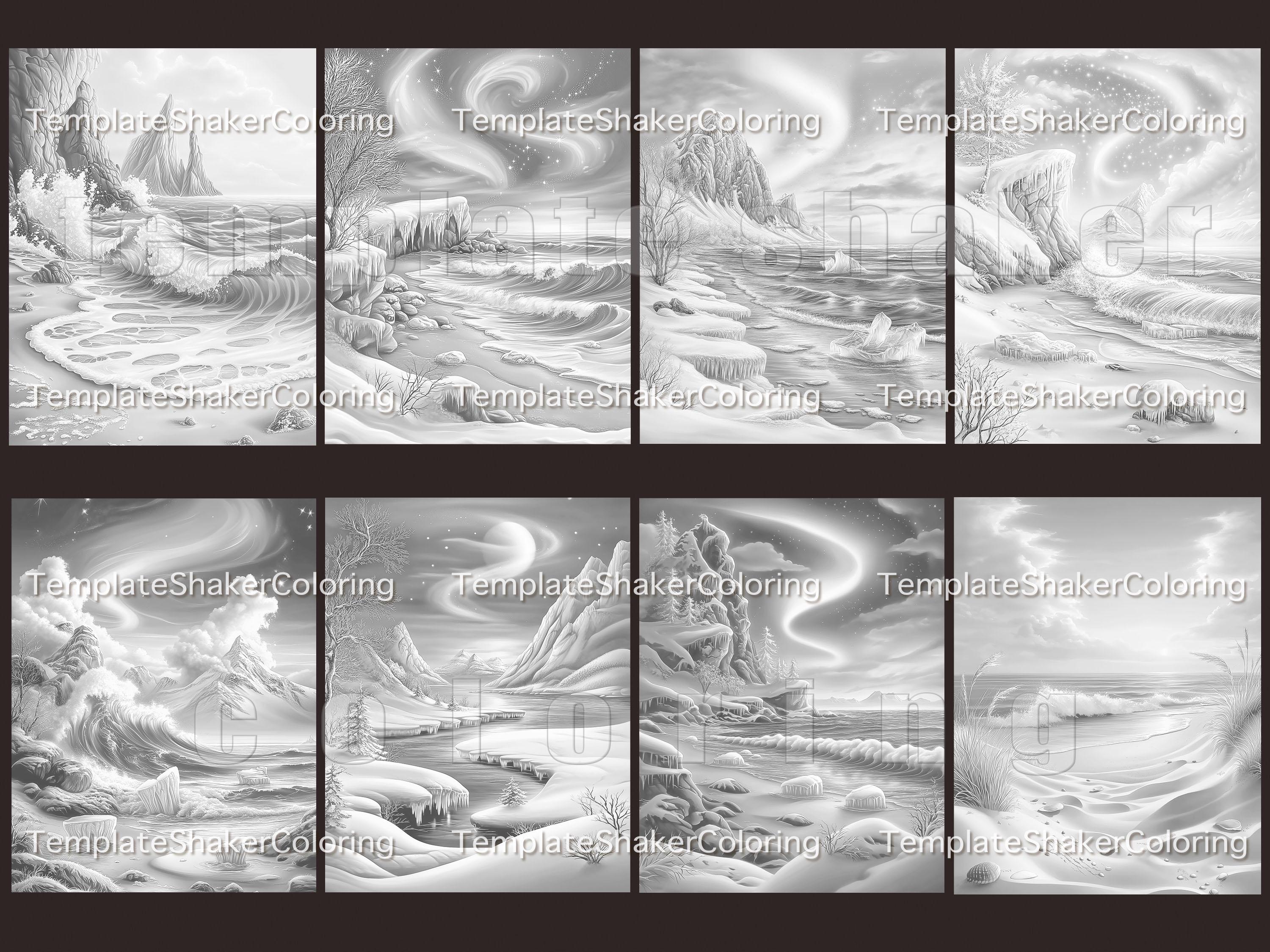 Beaches Grayscale Coloring Book: Grayscale Adult Pages, Seaside ...