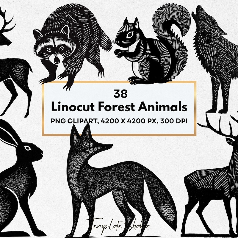 Linocut Digital Clipart - Etsy