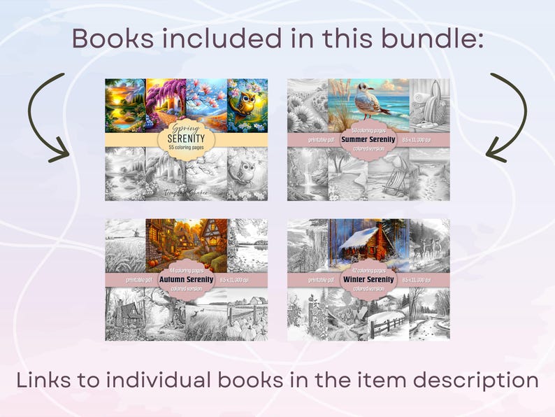 Four Seasons Coloring Book Bundle: 194 Nature Grayscale Pages ...