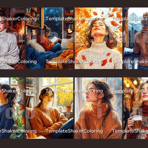 30 Women With Sweaters Coloring Pages, Fall Autumn Grayscale Coloring ...