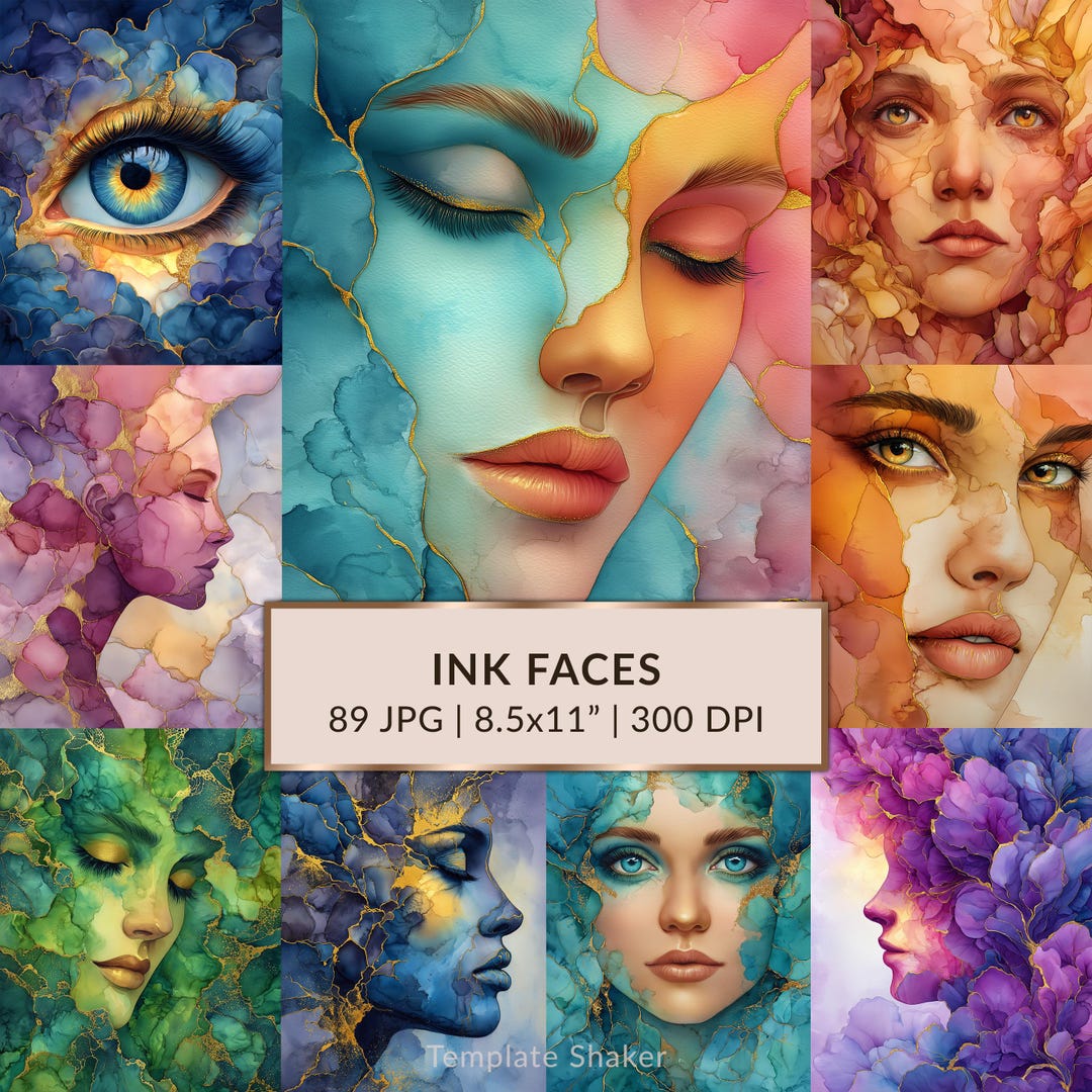 Ink Faces Printable Art Pages, 8.5x11 JPG Digital Paper Pack ...