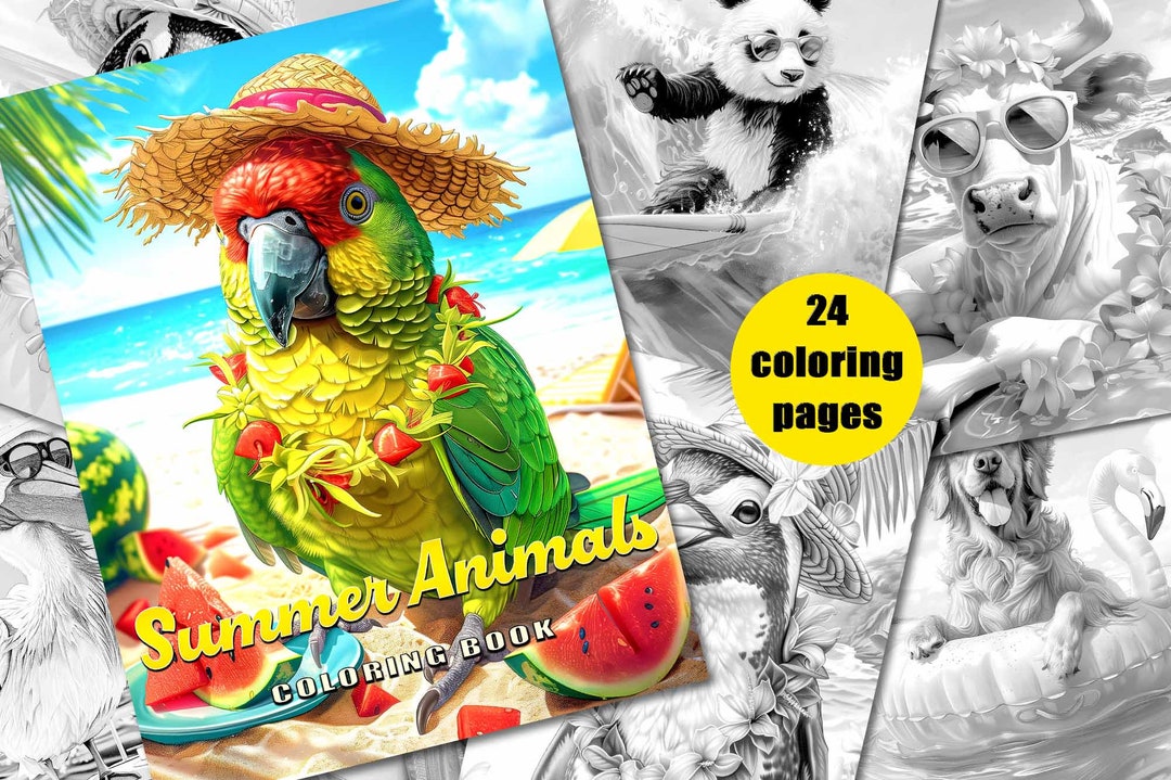 24 Funny Summer Animals Coloring Pages - Animal Beach Vacation ...
