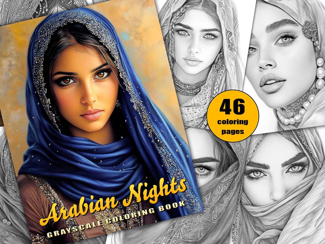 46 Arabian Women Grayscale Coloring Pages, Beautiful Ladies Portraits ...