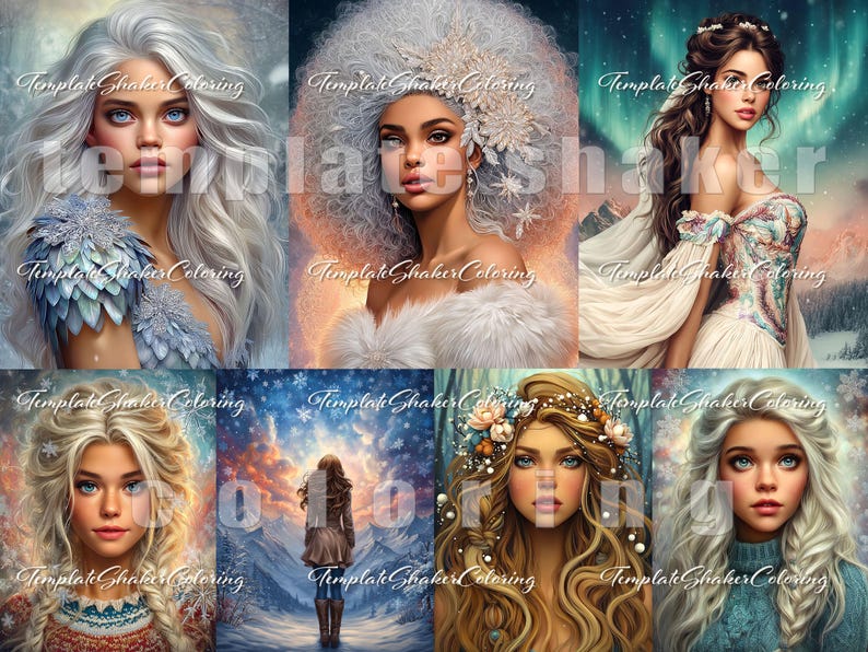 Winter Portraits Coloring Book, 75 Grayscale Pages, Printable PDF ...