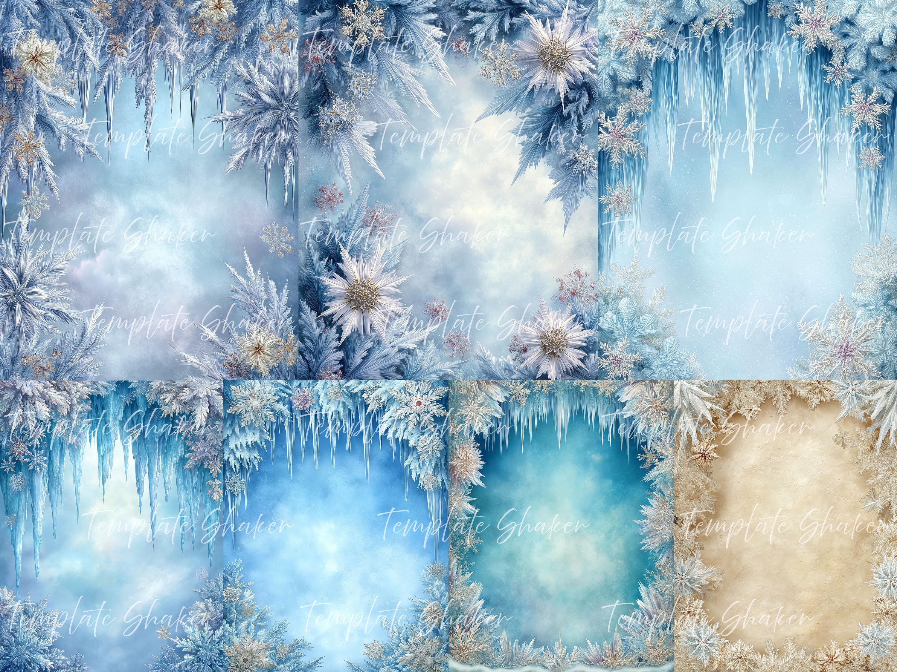 Frosted Winter Borders Digital Papers Set, Icicles and Snowflakes Junk ...