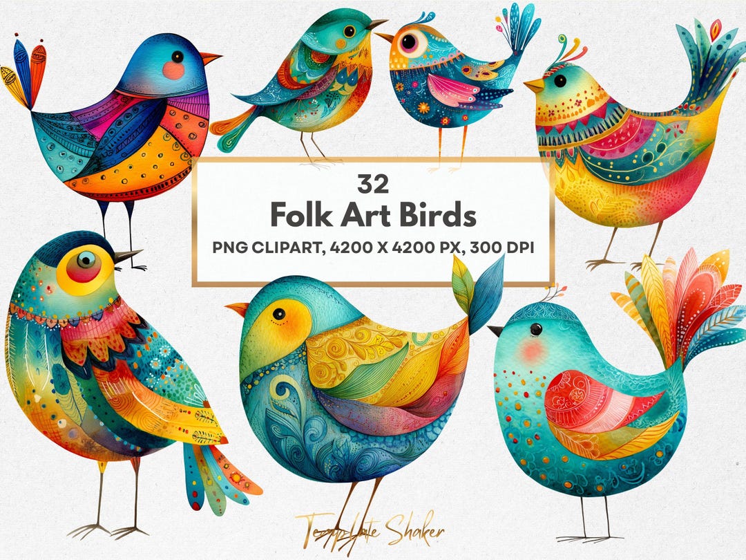 Whimsical Birds Clipart Bundle, 32 PNG Transparent, Commercial Use ...