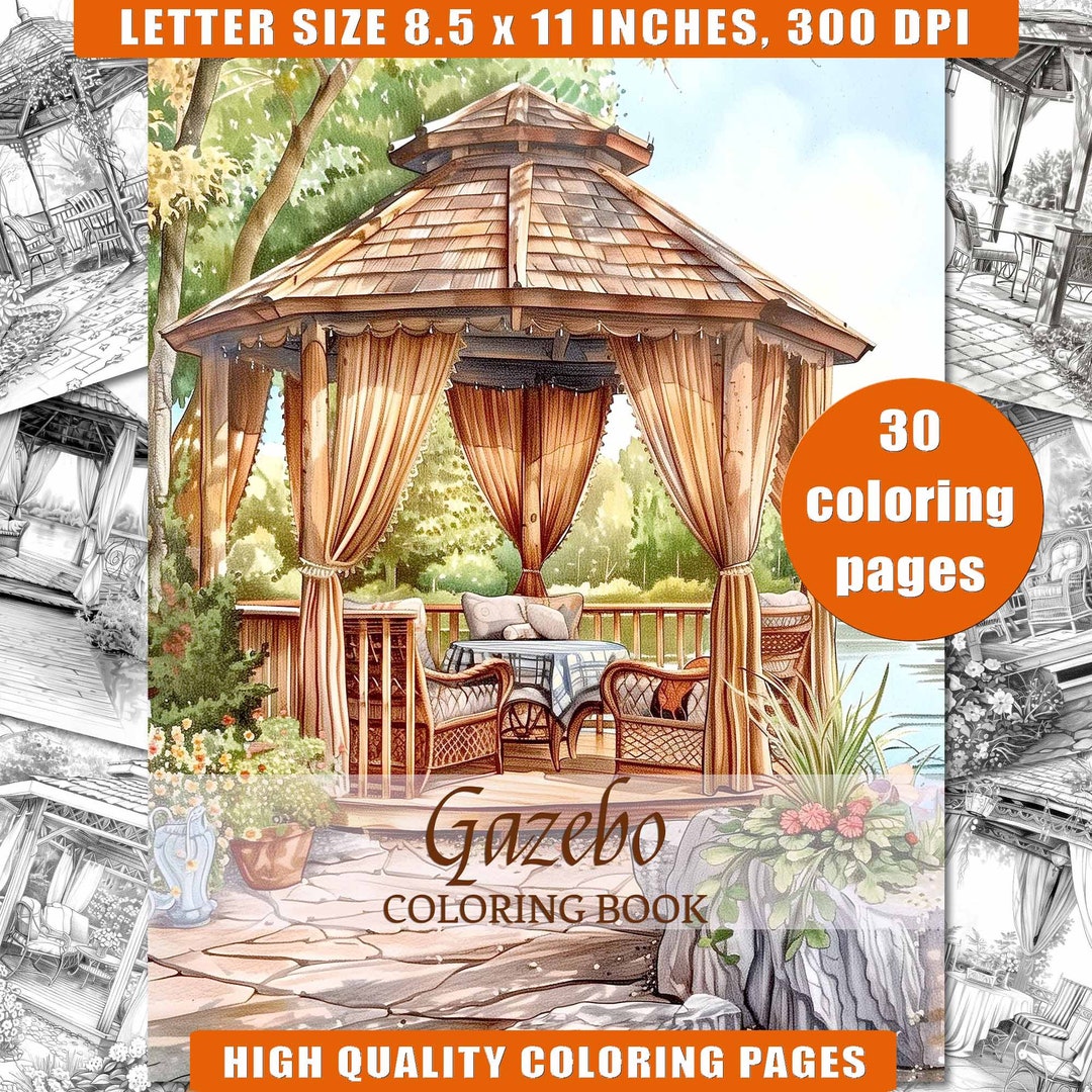 30 Gazebo Coloring Pages Printable Coloring Book for Adults & Kids ...