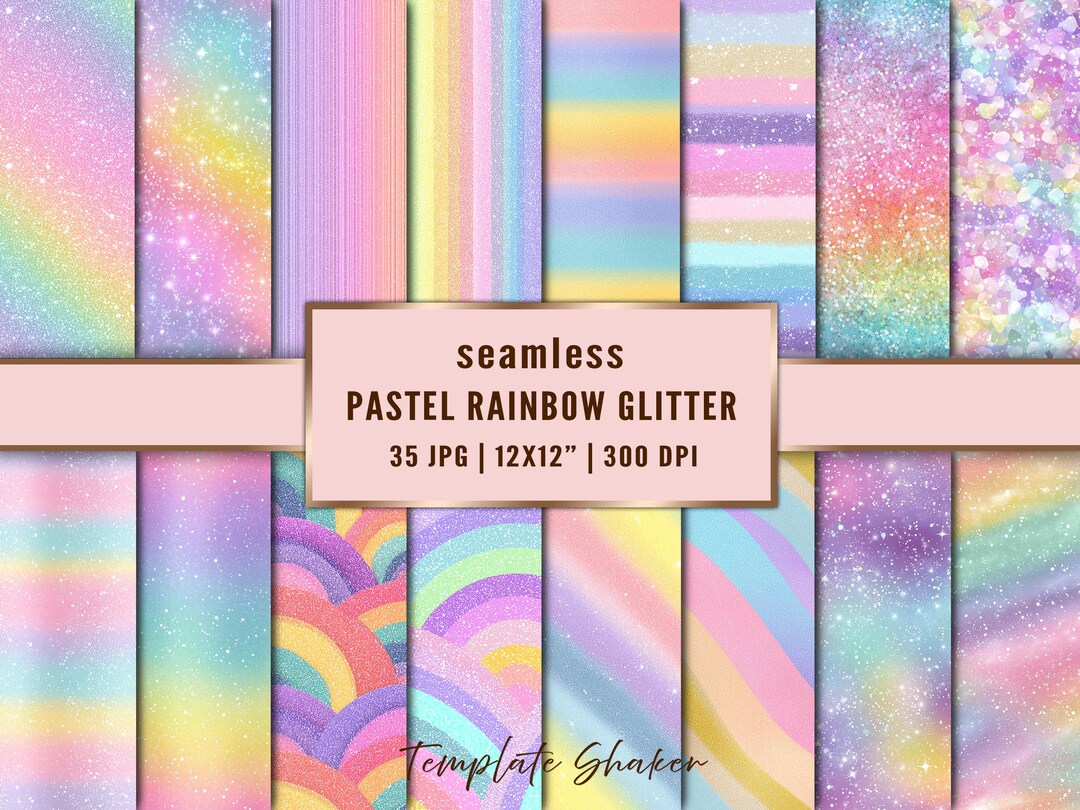 Pastel Glitter Rainbow Seamless Digital Paper, Unicorn Party ...