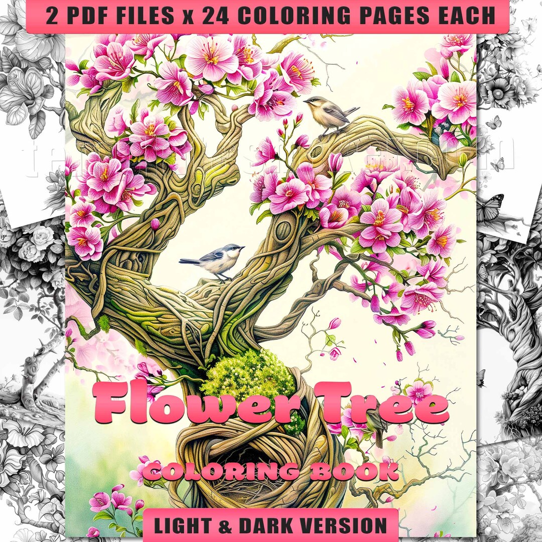 24 Flower Tree Coloring Pages - Fantasy Floral Tree Coloring Page ...