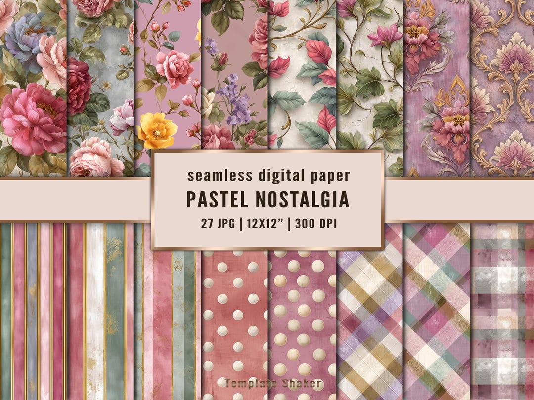 27 Vintage Floral Digital Paper Pack, Shabby Chic Seamless Pattern ...