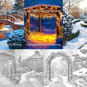 60 Winter Coloring Pages, Winter Gardens Grayscale Coloring Book for ...
