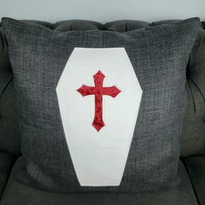 Gothic Vampire Coffin Applique Linen Pillows With Crushed Red Velour ...