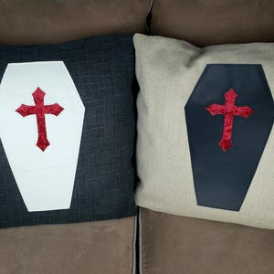 Gothic Vampire Coffin Applique Linen Pillows With Crushed Red Velour ...
