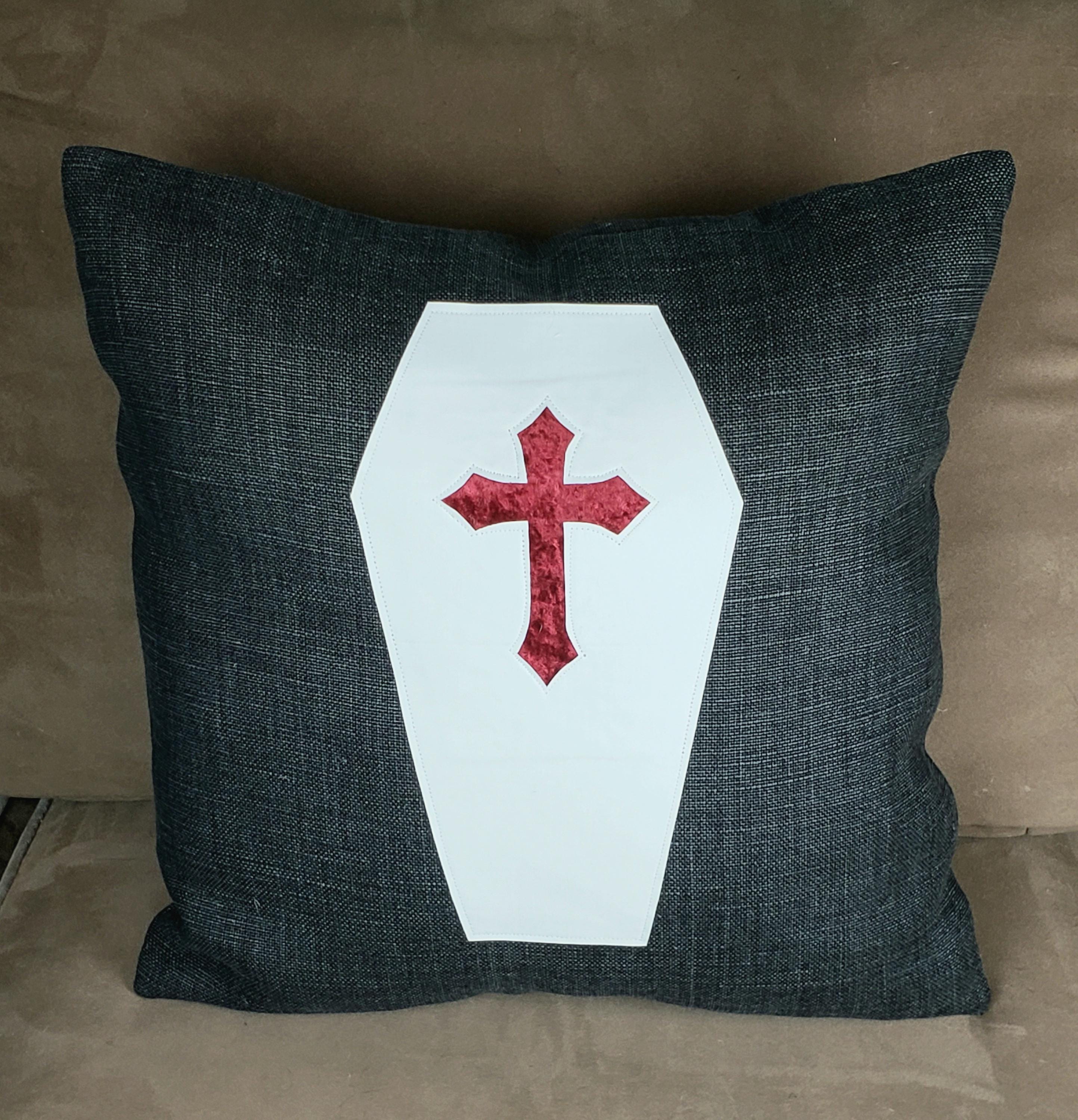 Gothic Vampire Coffin Applique Linen Pillows With Crushed Red Velour ...