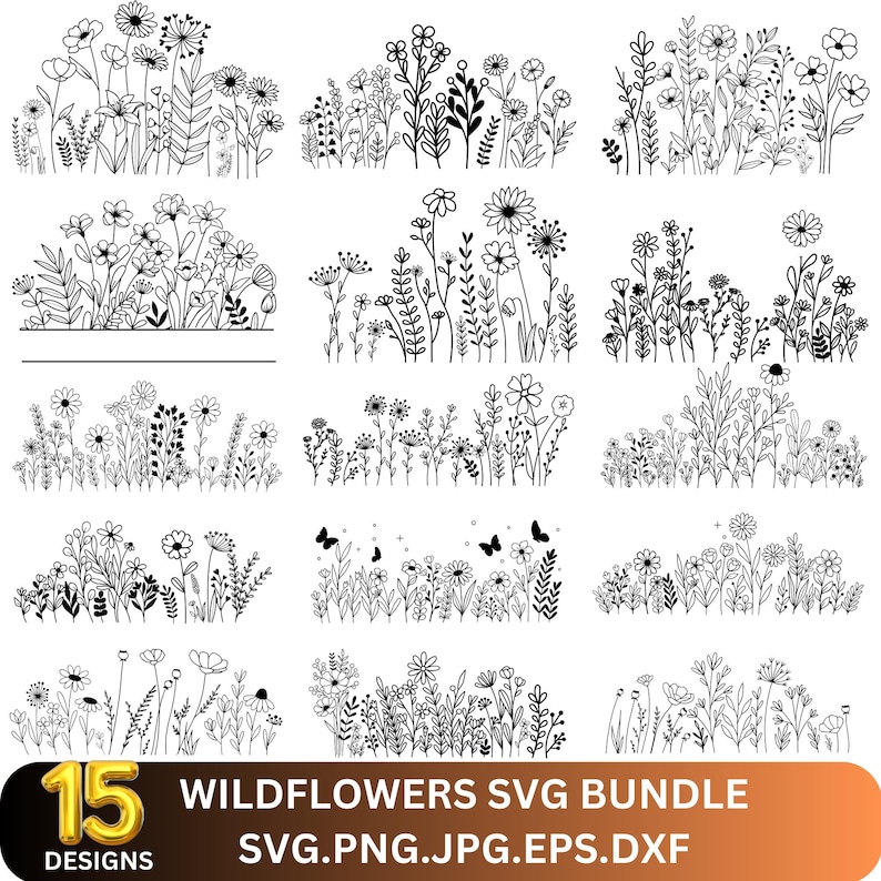 Wildflower SVG Bundle, Floral Frame SVG, Split Monogram SVG, Bouquet ...
