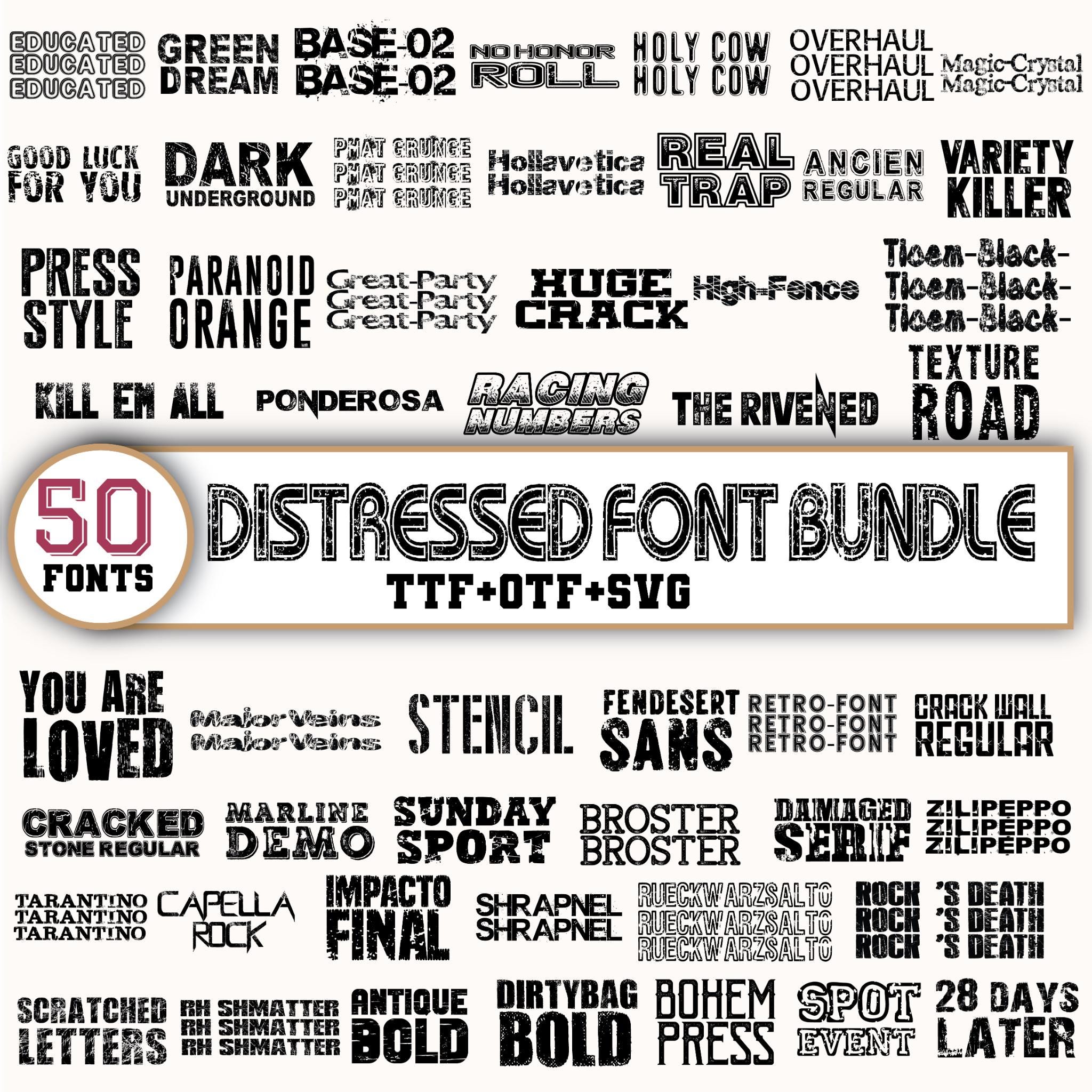 50 Distressed Font Bundle, Vintage Grunge (TTF, OTF, SVG) - Etsy