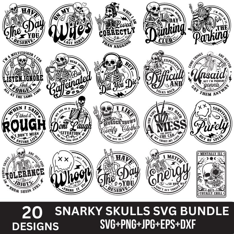 Snarky Skulls Bundle: 20 SVG Designs Featuring Adult Humor, Sarcasm ...