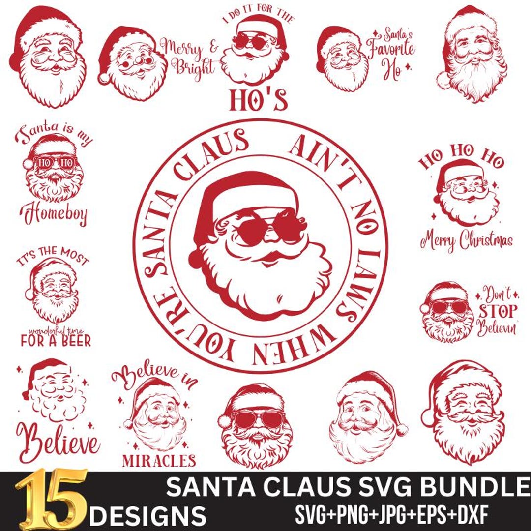 15 Santa SVG Design Bundle - Christmas SVG Files for Cricut, Santa ...