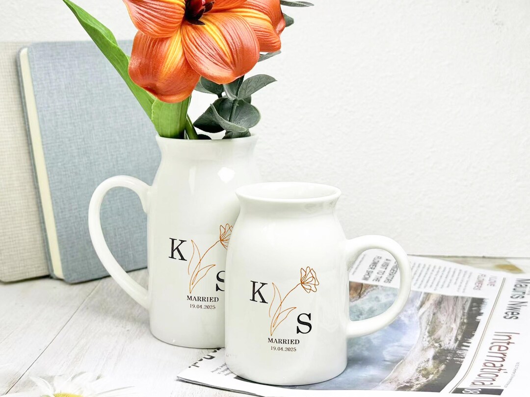 Personalized Engaged Flower Vase, Custom Date&initials Vase for Couples ...
